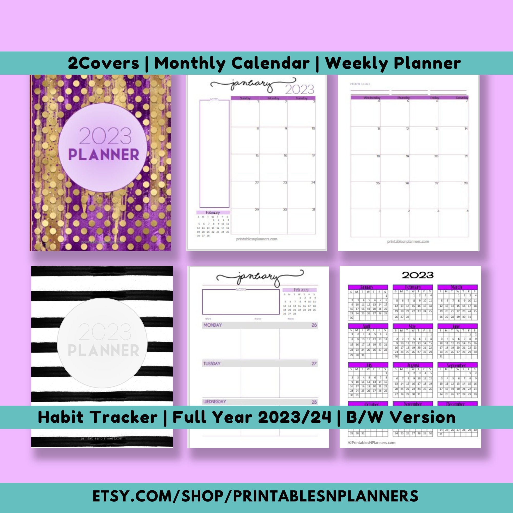 2023 Planner, 3 Column Planner, Weekly Planner, Monthly Planner, Letter ...