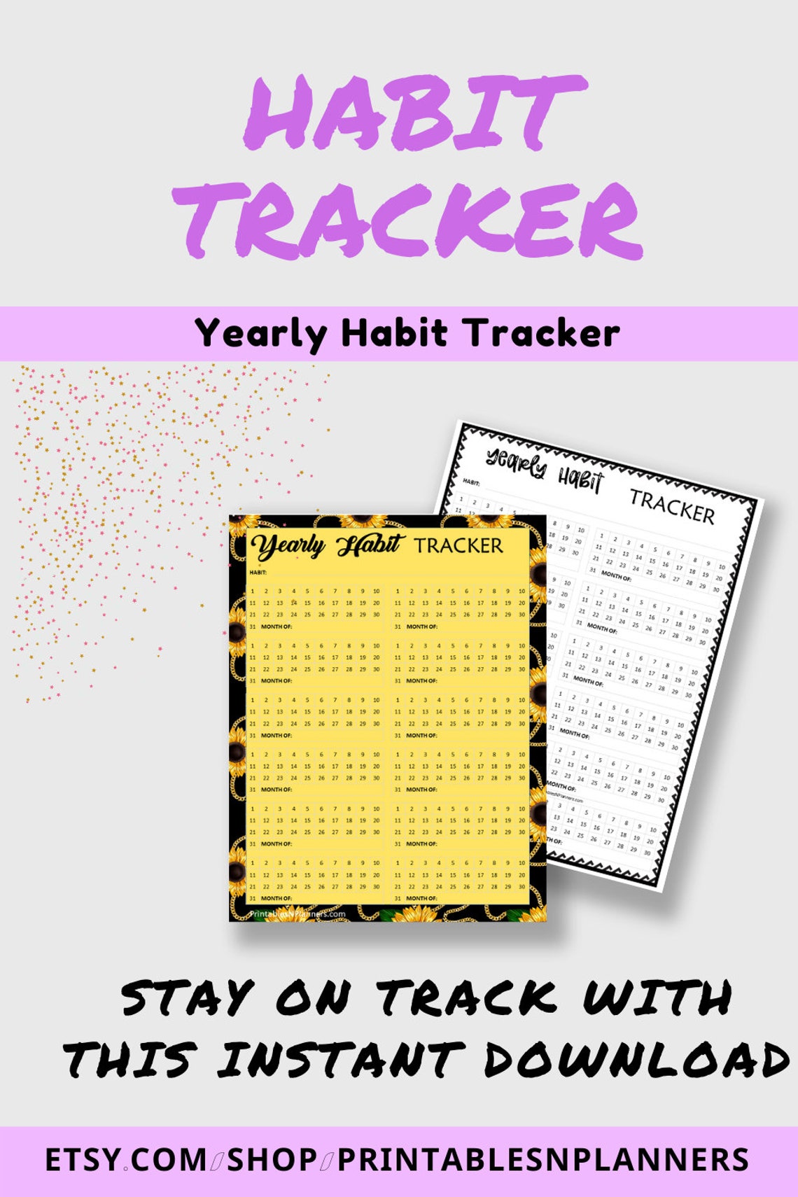 Printable Yearly Habit Tracker Monthly Habit Tracker for - Etsy