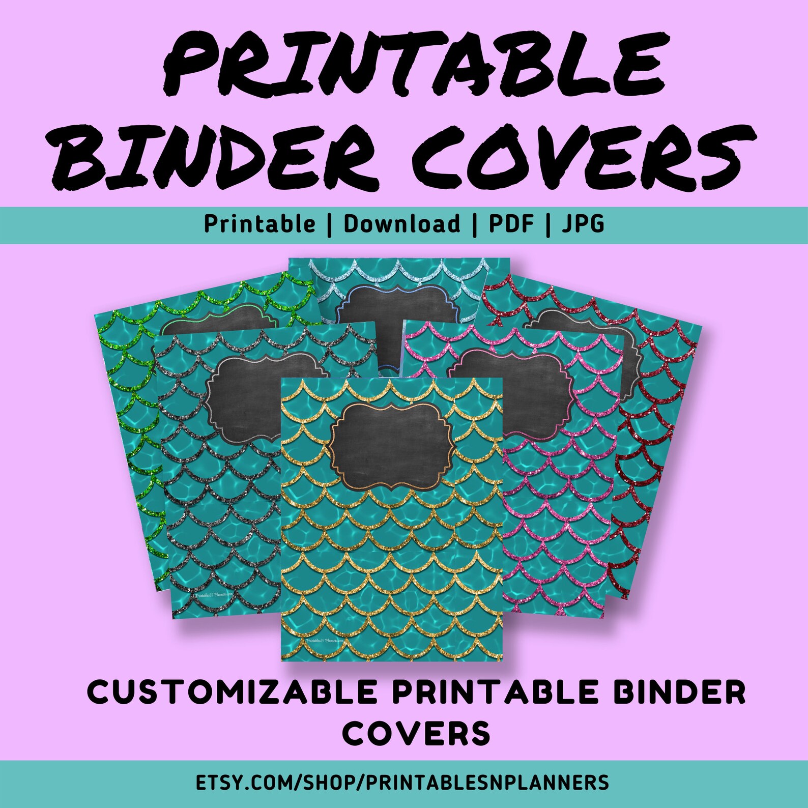 Sparkly Mermaid Printable Binder Covers, Downloadable, Cute Binder ...