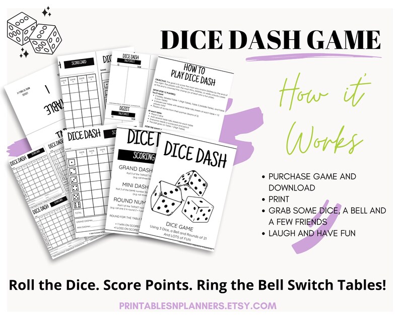 Dice Dash Game Printable | Bunco Style Dice Game | Group Party Game ...