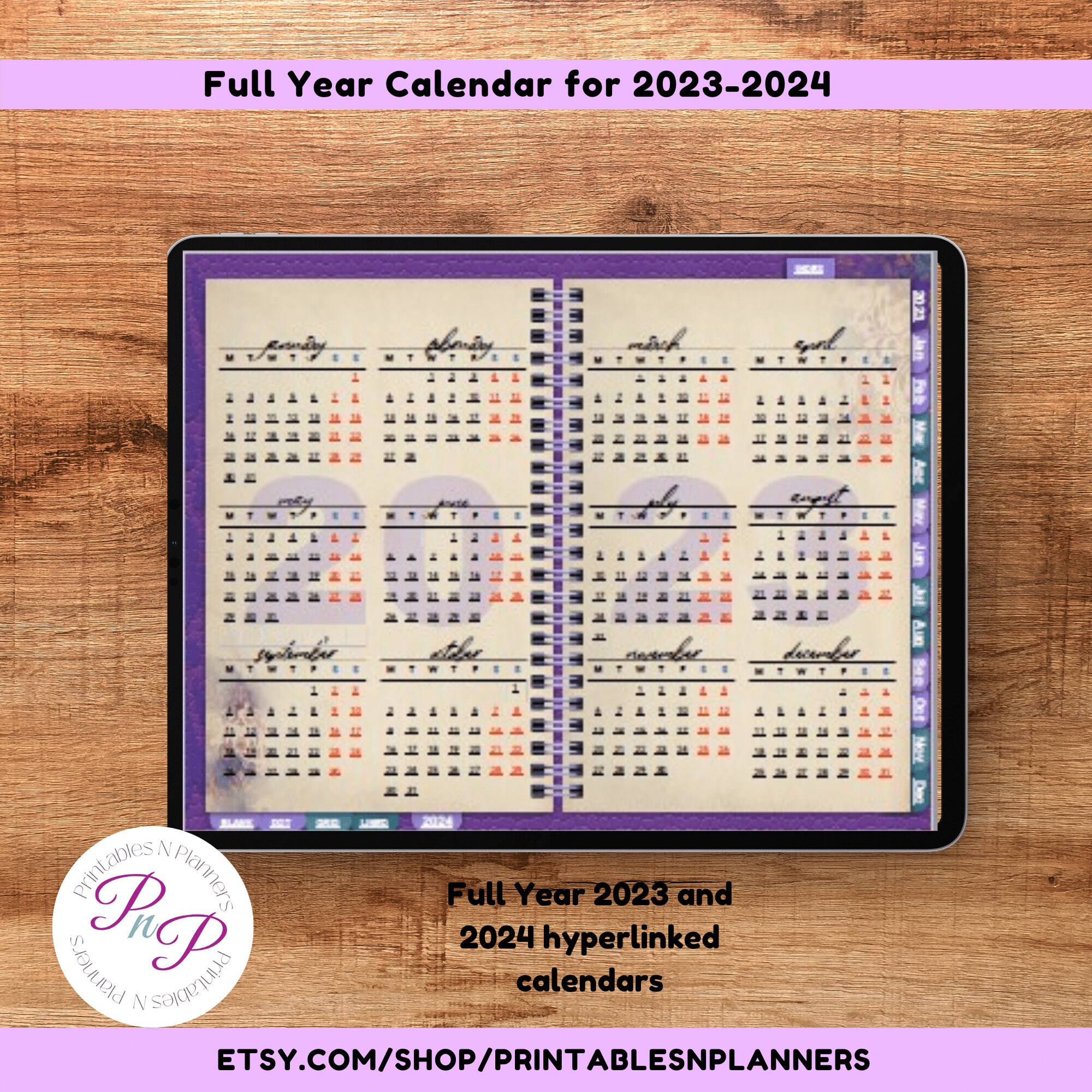 24 Month Digital Planner Pdf Calendar for Goodnote iPad Planner 2023-24 ...