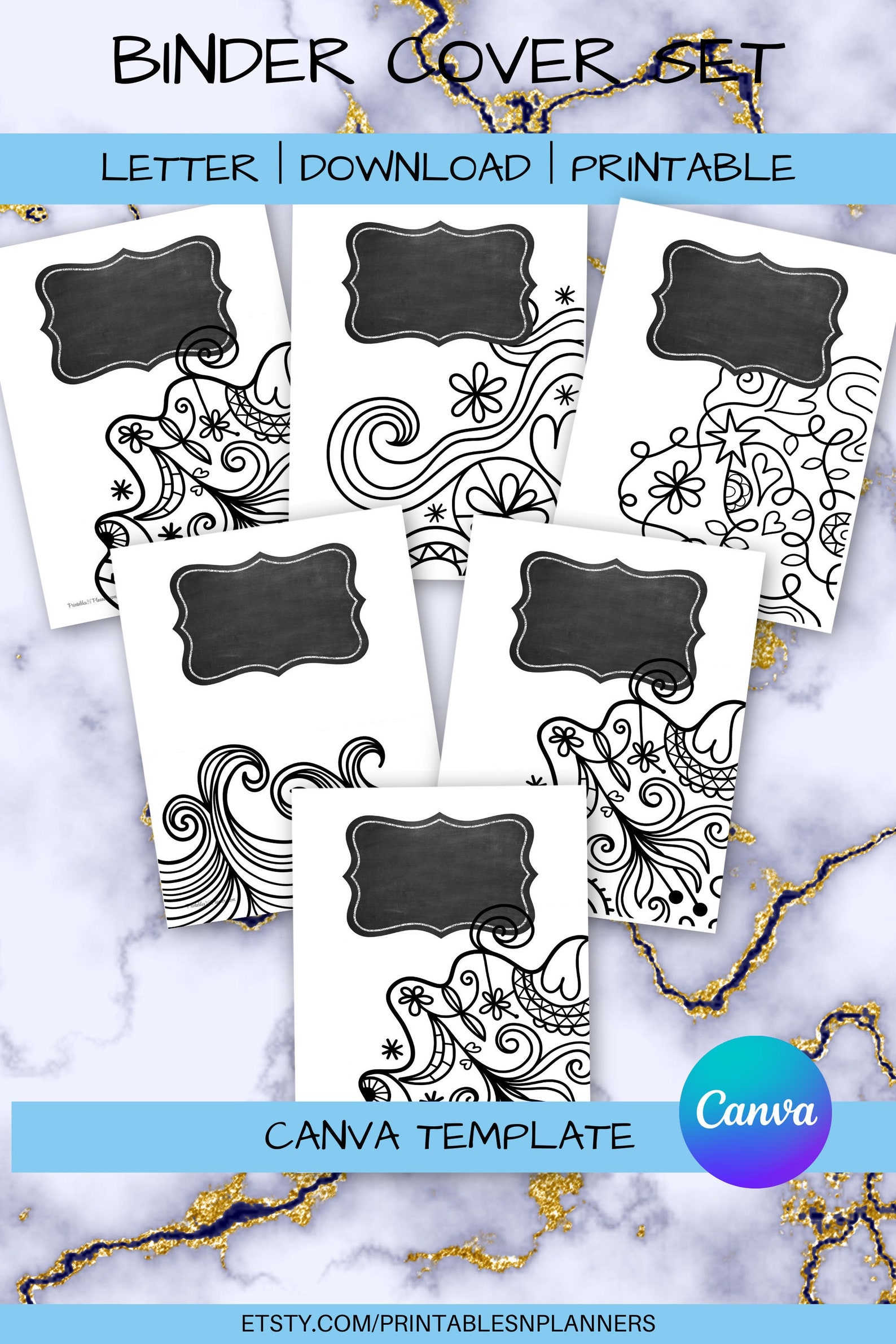 Doodle Black and White Printable Binder Cover Set Binder Cover, Spine ...
