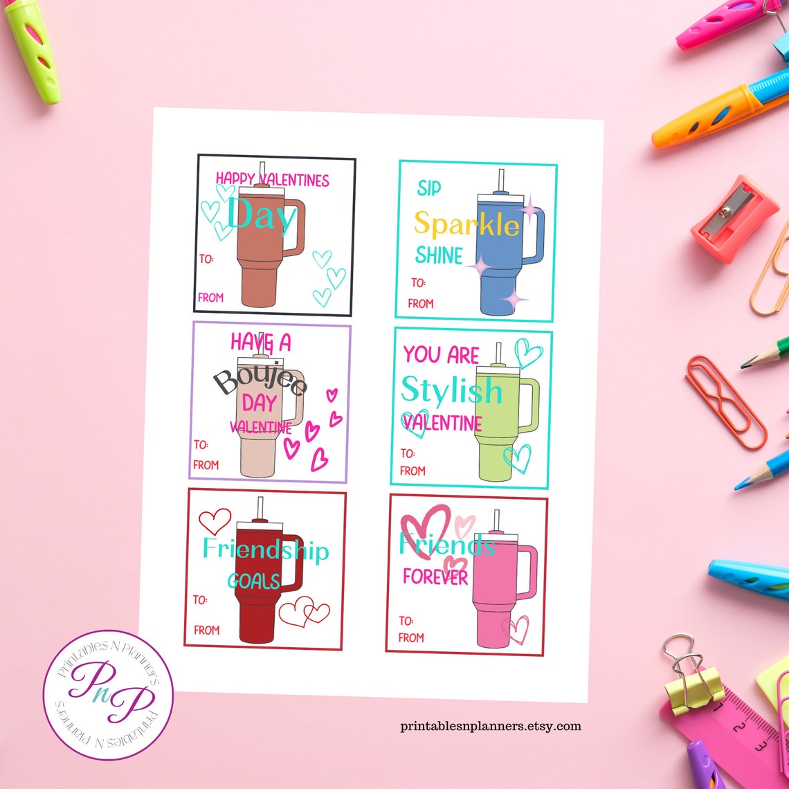 Stanley Tumbler Printable Valentines Cards Download Kids Classroom ...