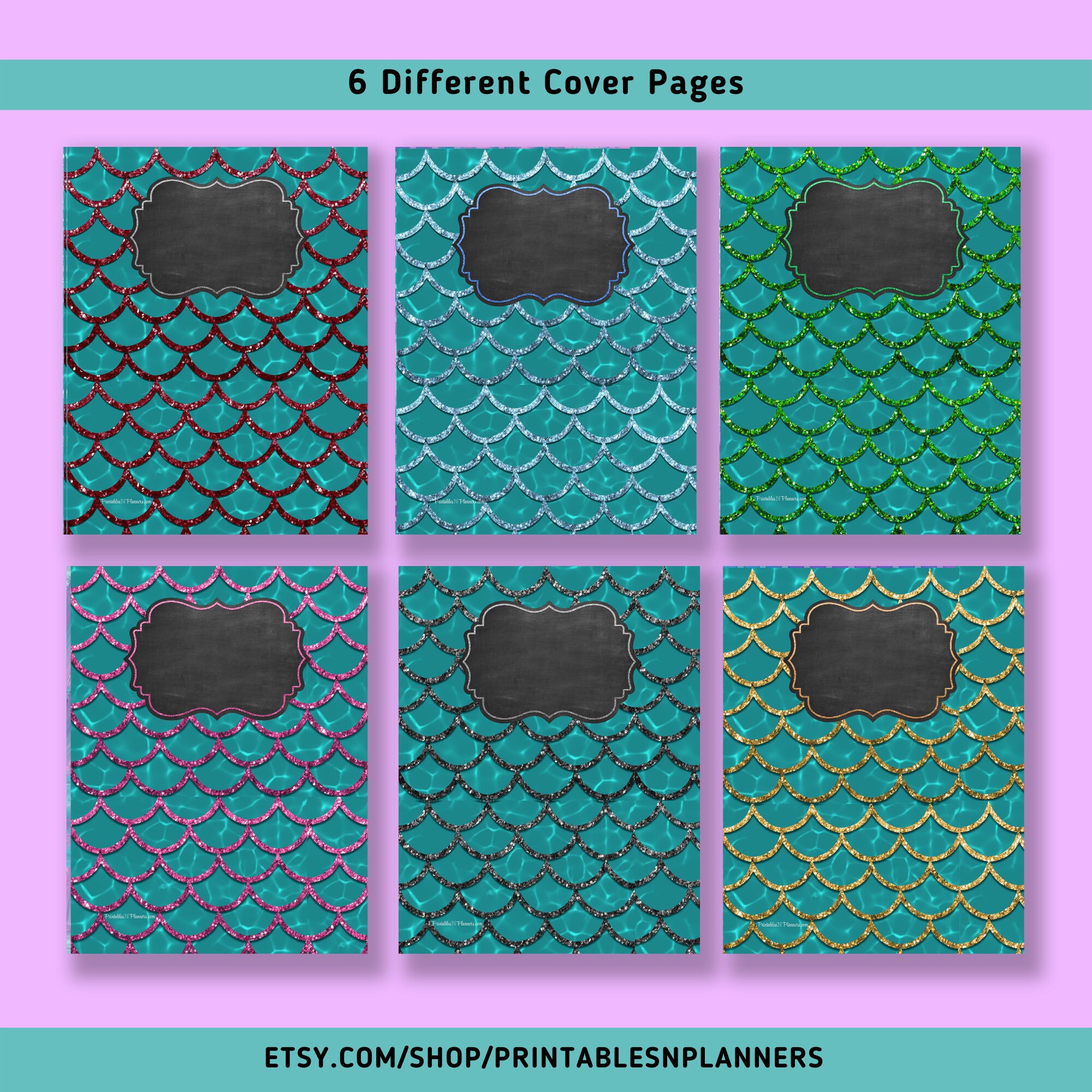 Sparkly Mermaid Printable Binder Covers, Downloadable, Cute Binder ...
