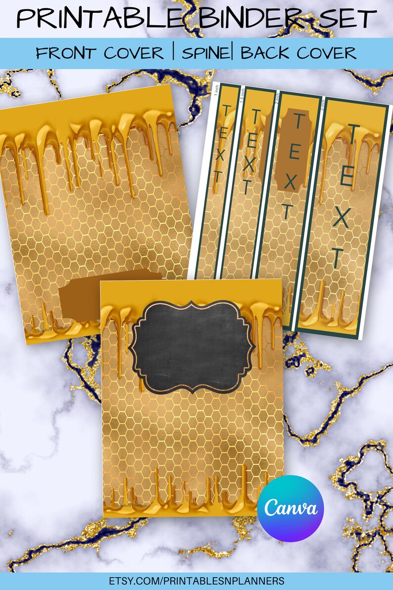 Glamorous Gold Honey Bee Printable Binder Cover Set Binder Cover Spine ...