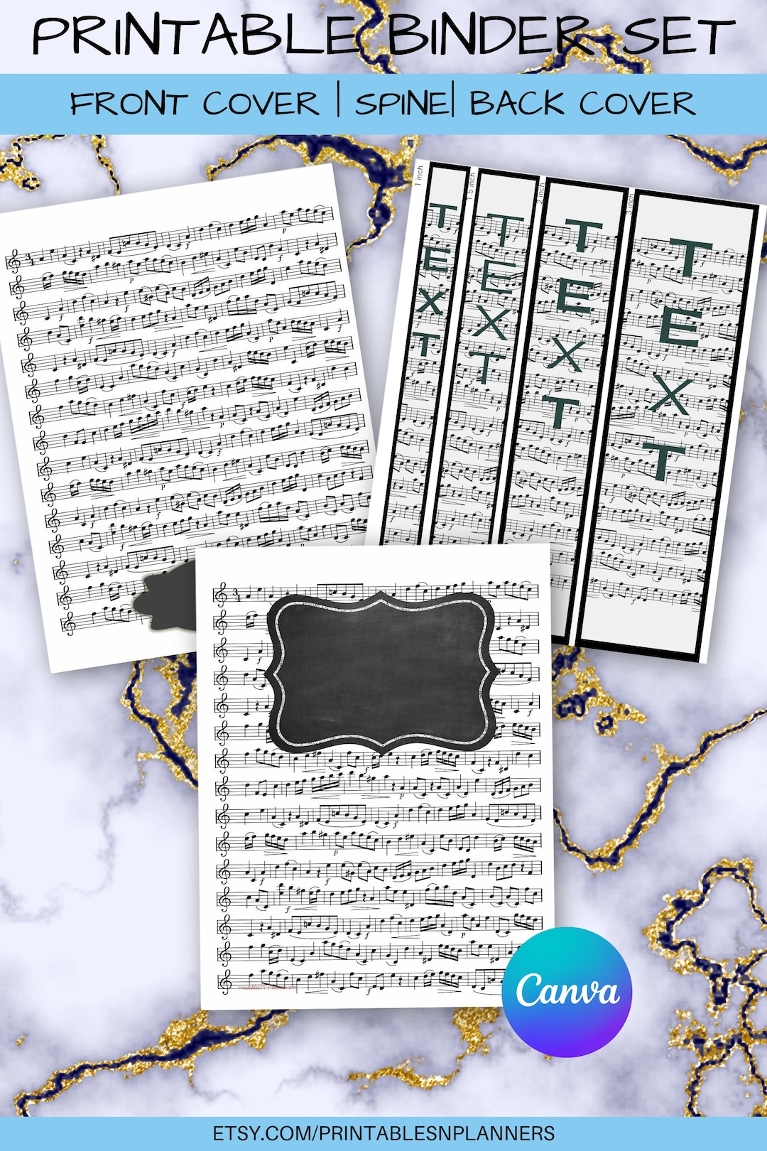 Music Note Printable Binder Cover Set, Binder Cover, Spine and Back ...