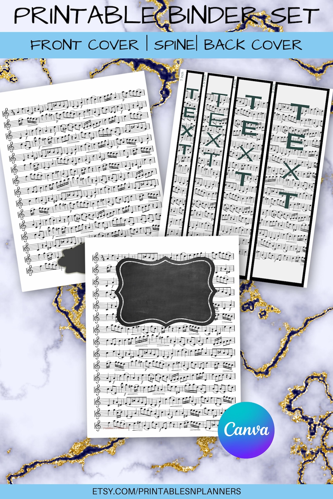 Music Note Printable Binder Cover Set, Binder Cover, Spine and Back ...