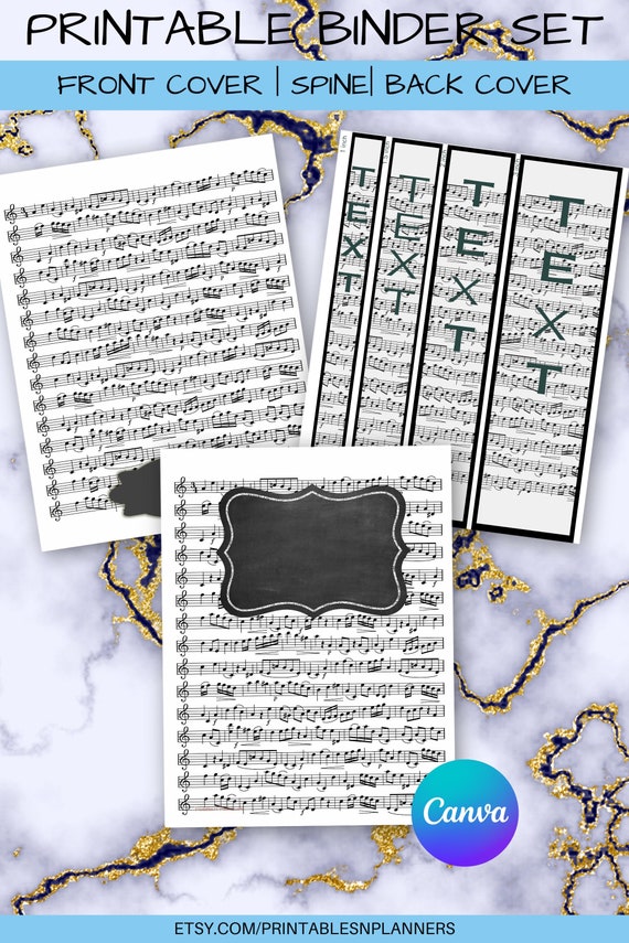 Music Note Printable Binder Cover Set Binder Cover Spine and - Etsy