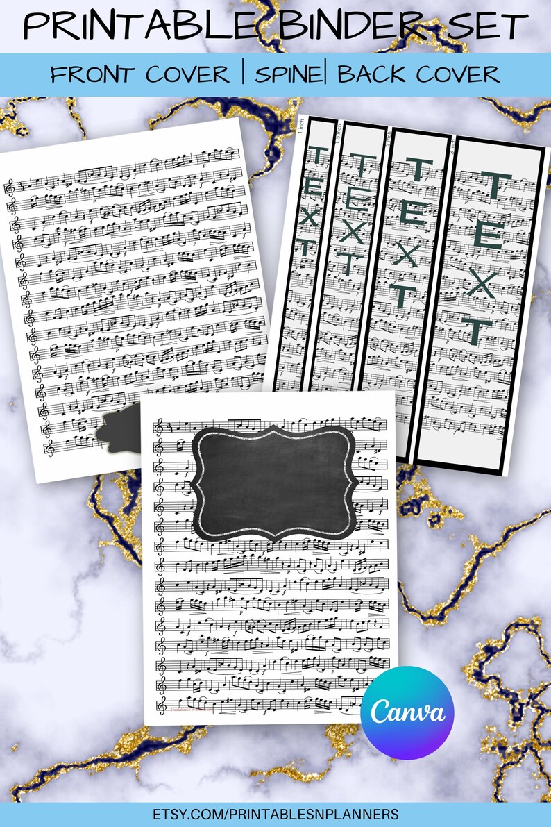 Music Note Printable Binder Cover Set, Binder Cover, Spine and Back ...