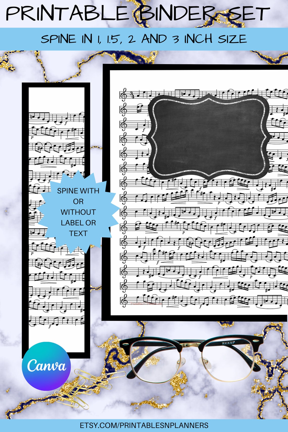 Music Note Printable Binder Cover Set, Binder Cover, Spine and Back ...