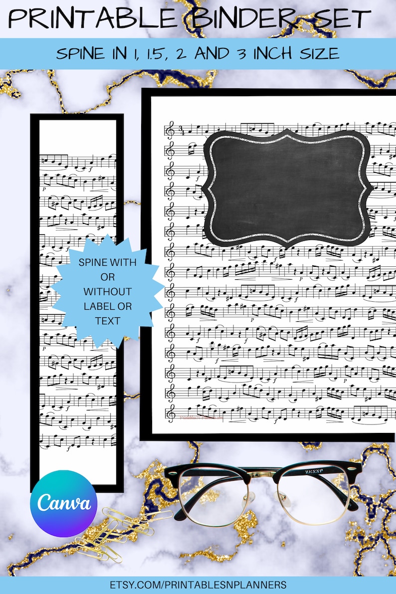 Music Note Printable Binder Cover Set, Binder Cover, Spine and Back ...