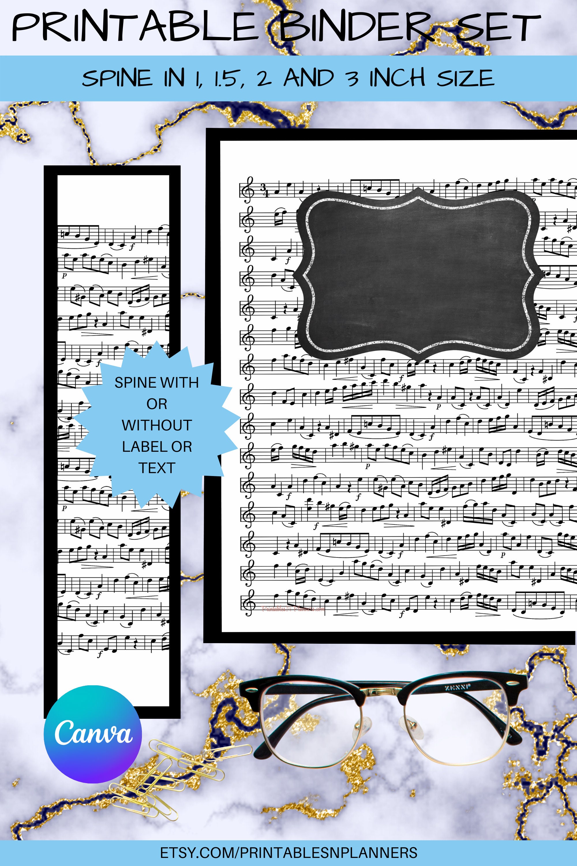 Music Note Printable Binder Cover Set, Binder Cover, Spine and Back ...