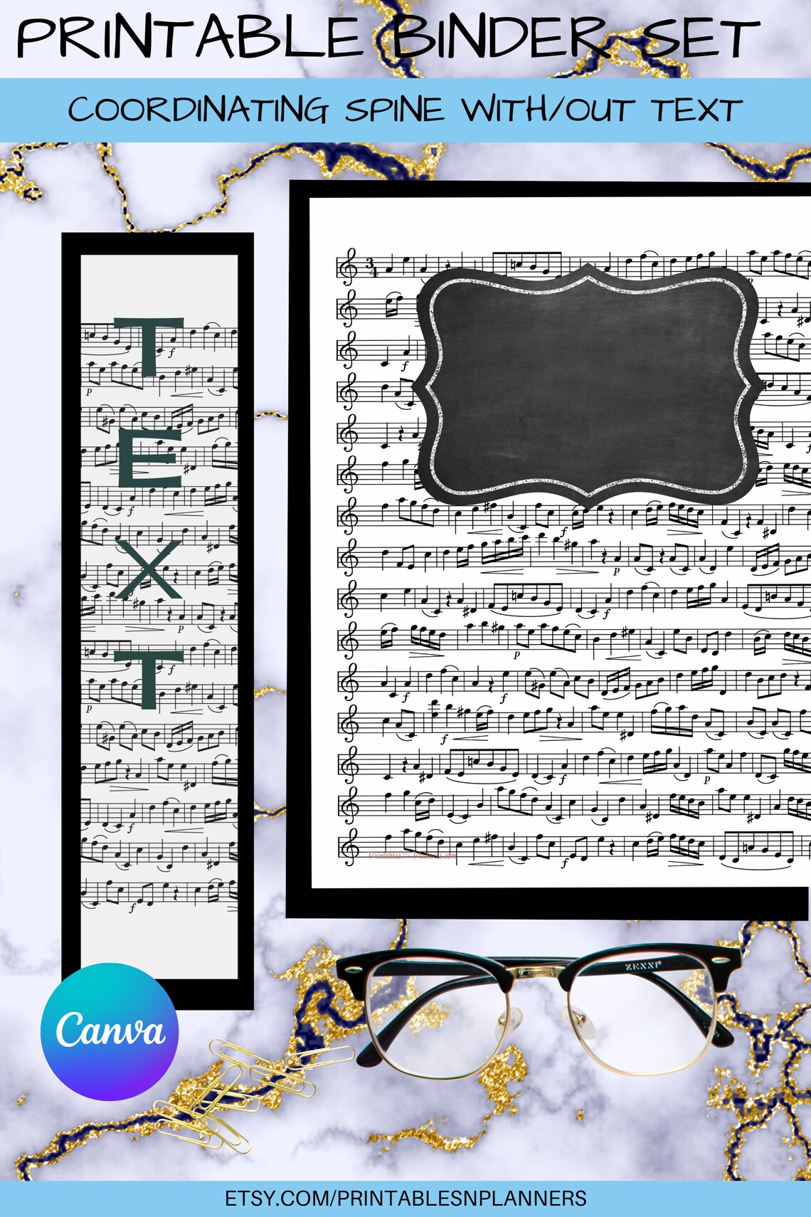 Music Note Printable Binder Cover Set, Binder Cover, Spine and Back ...