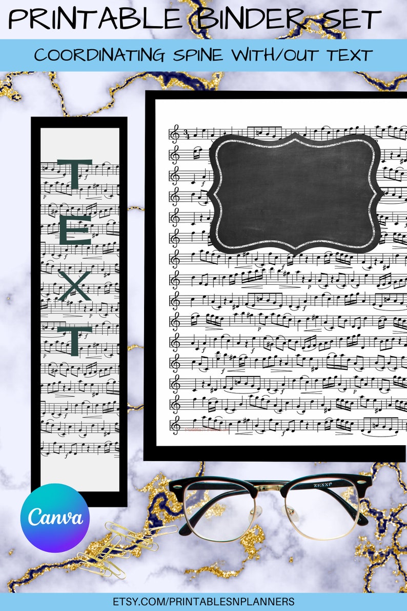 Music Note Printable Binder Cover Set, Binder Cover, Spine and Back ...