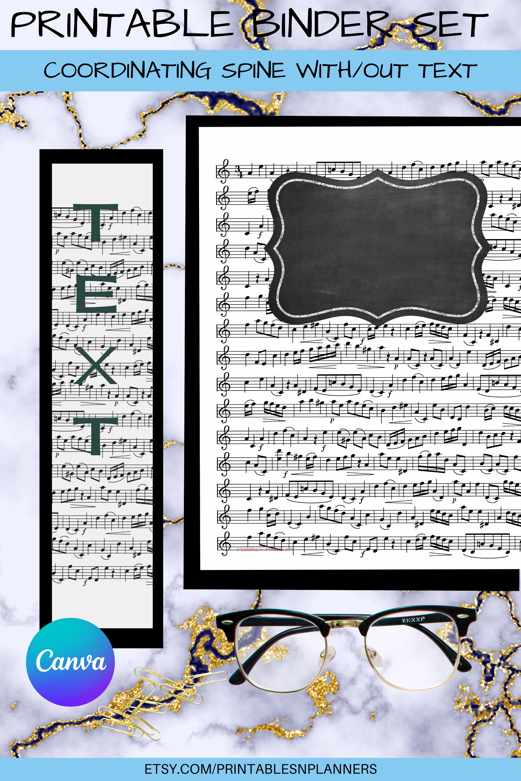 Music Note Printable Binder Cover Set, Binder Cover, Spine and Back ...