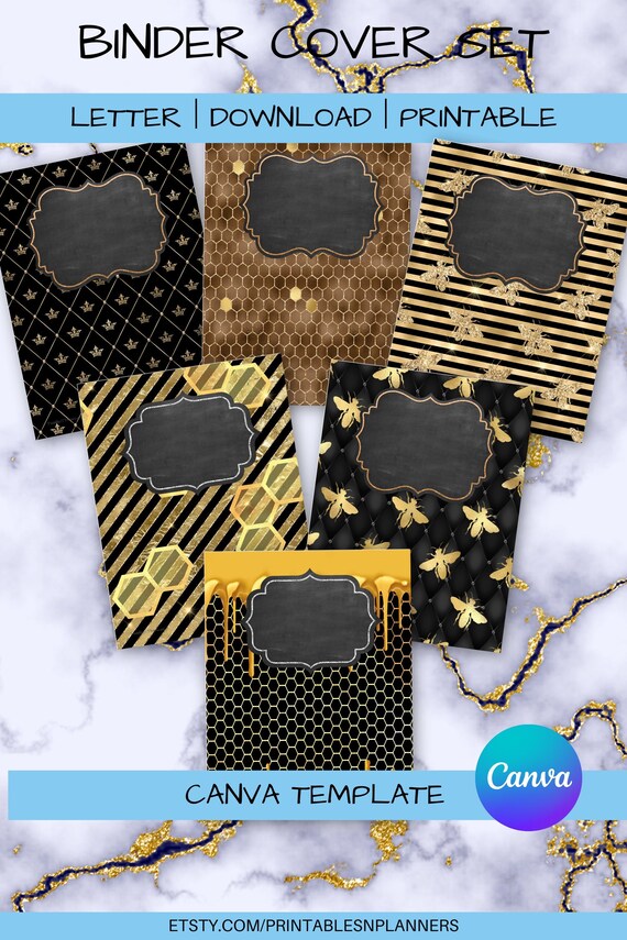 Glamorous Gold Honey Bee Printable Binder Cover Set Binder - Etsy