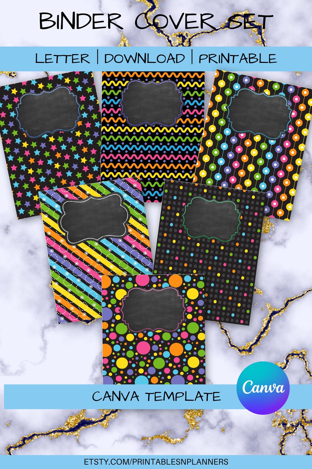 Black Rainbow Print Printable Binder Cover Set Binder Cover Spine and ...