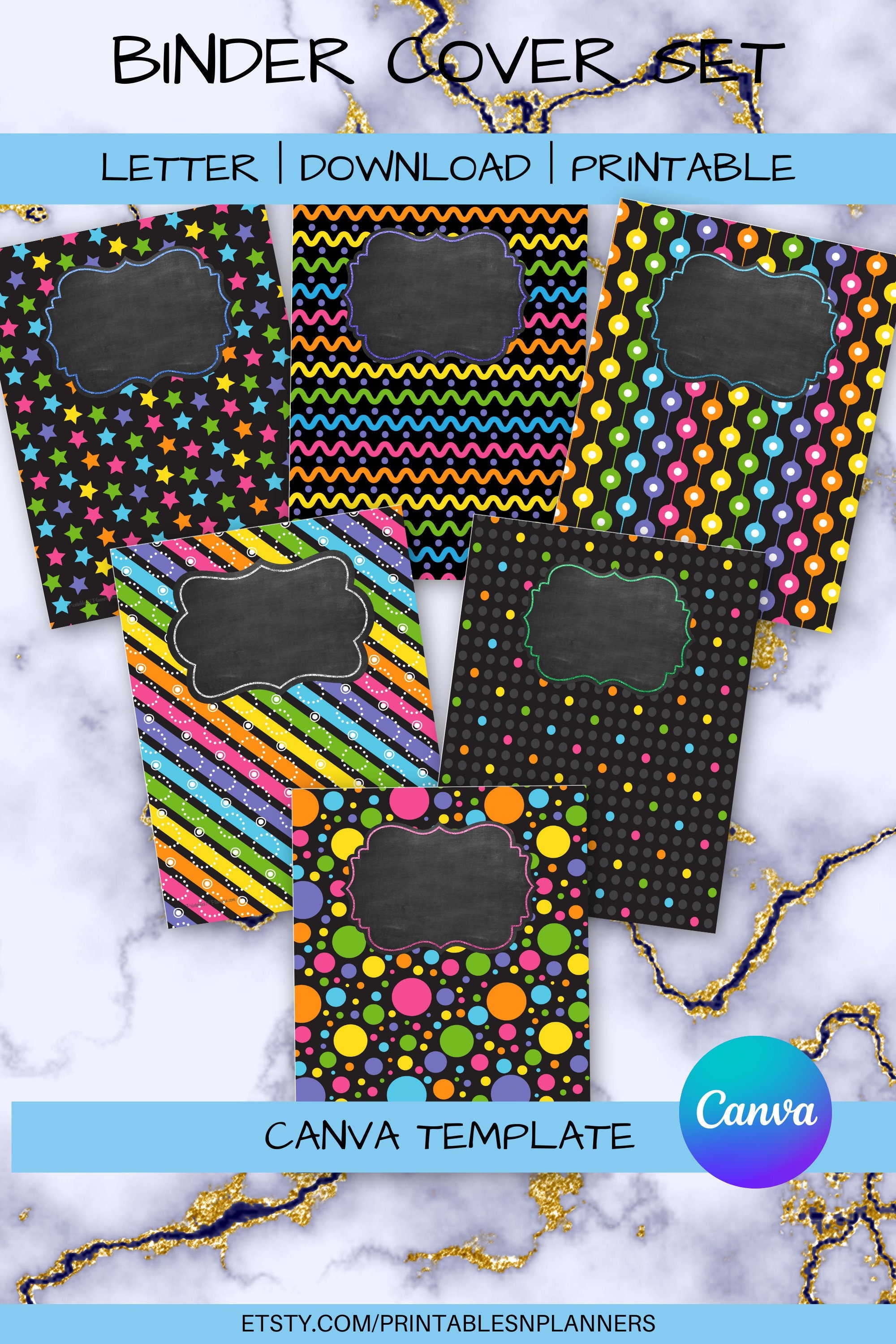 Black Rainbow Print Printable Binder Cover Set Binder Cover Spine and ...