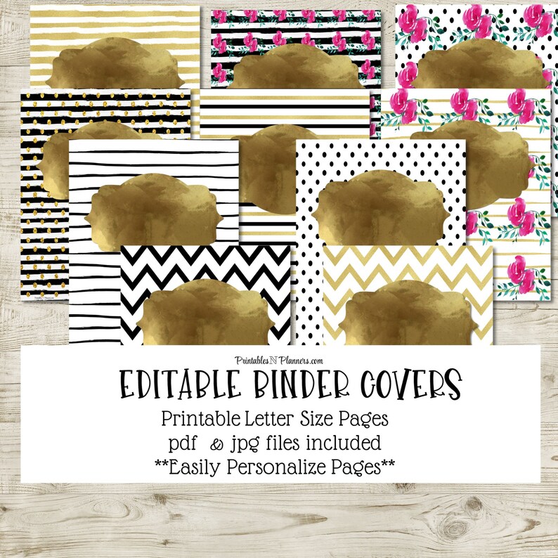 Shabby Chic Printable Binder Covers With Gold Labels Notebook Covers ...