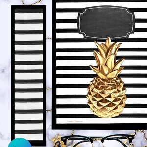 Black and White Gold Pineapple Printable Binder Cover Set, Cover Spine ...