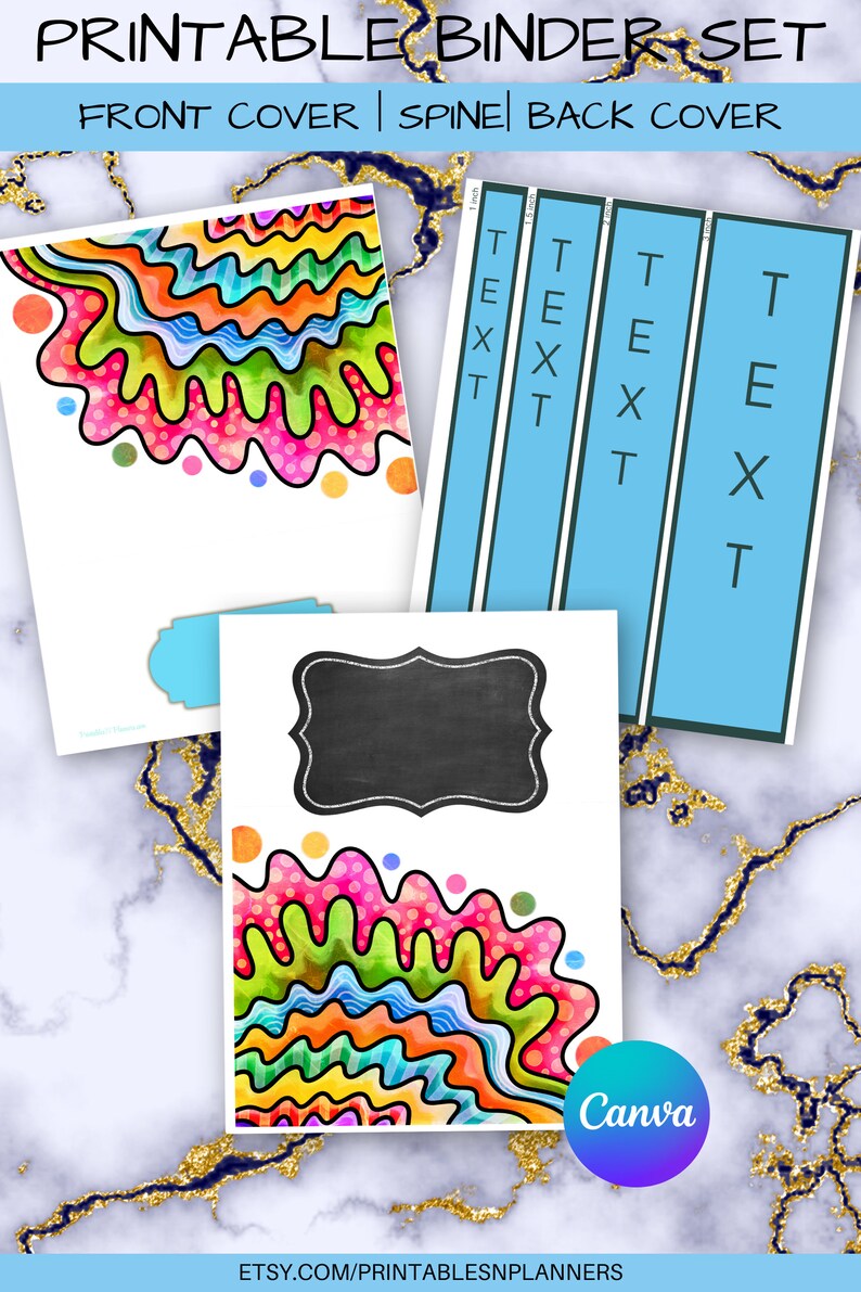 Doodle Colorful Print Printable Binder Cover Set, Binder Cover Spine ...