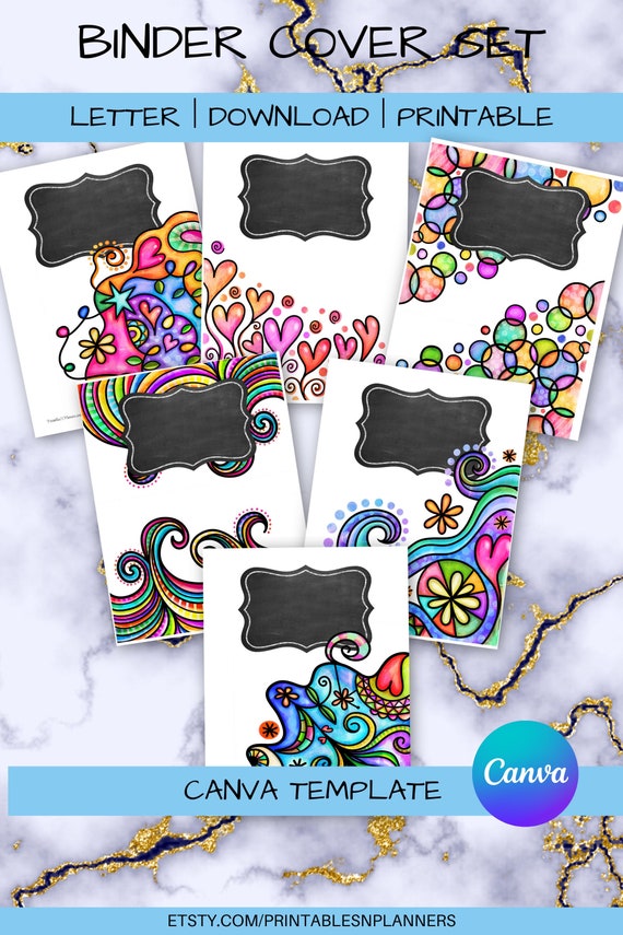 Doodle Colorful Print Printable Binder Cover Set Binder - Etsy