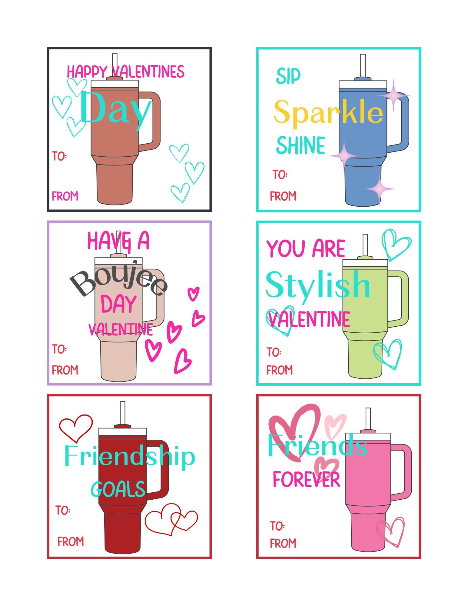 Stanley Tumbler Printable Valentines Cards Download Kids Classroom ...