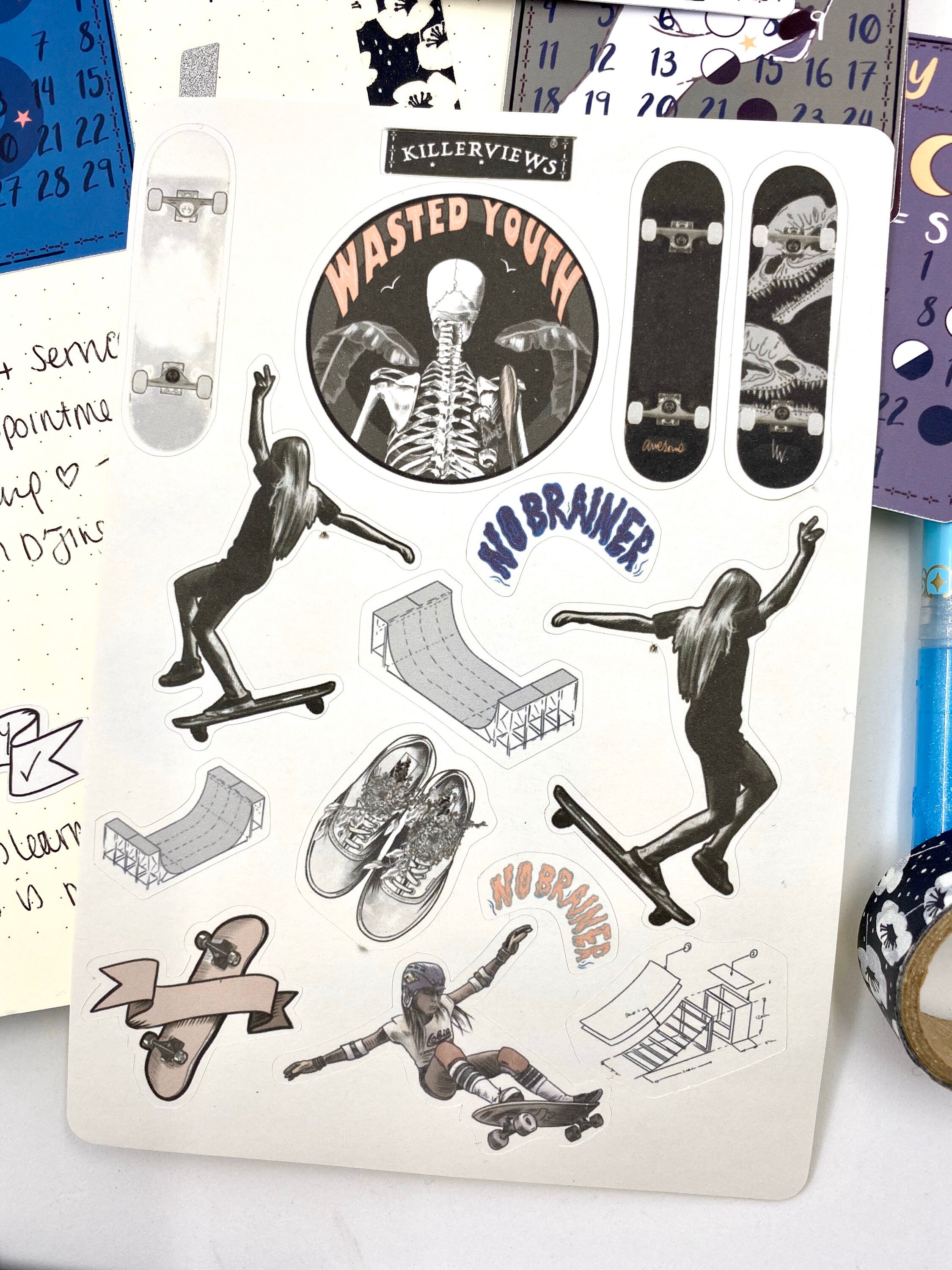 Skate Boarding Sticker Sheet for Bullet Journal Kit and | Etsy