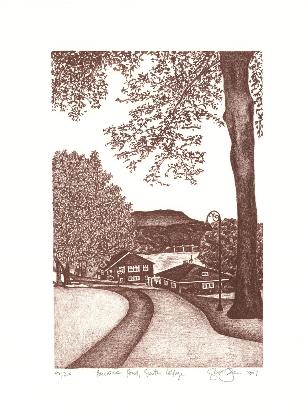 Paradise Pond, Smith College - Limited Edition Lithograph (unframed) - Etsy