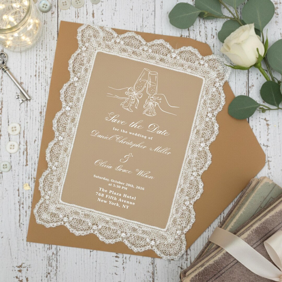 Personalized Sheer Lace Wedding Invitations: Classic Old Hollywood ...