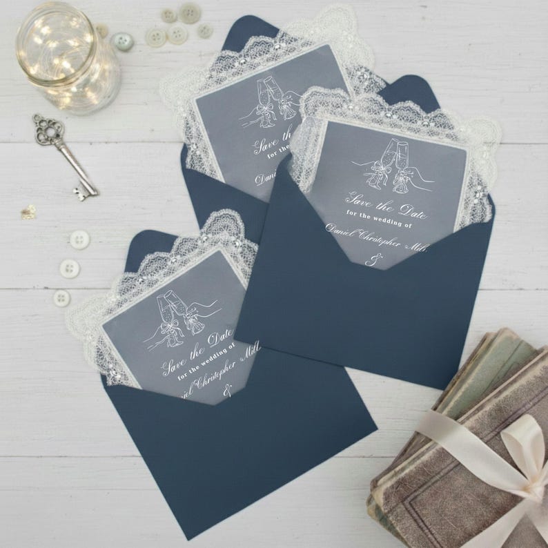 Personalized Sheer Lace Wedding Invitations: Classic Old Hollywood ...