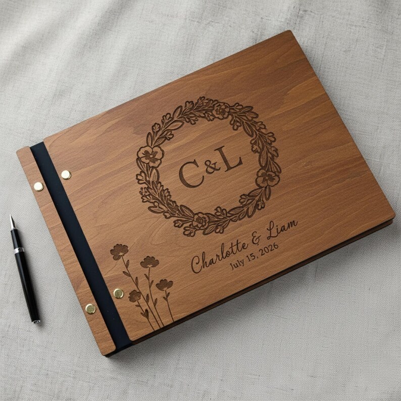 Personalized Wooden Wedding Guest Book, Custom Sign Book for Reception ...