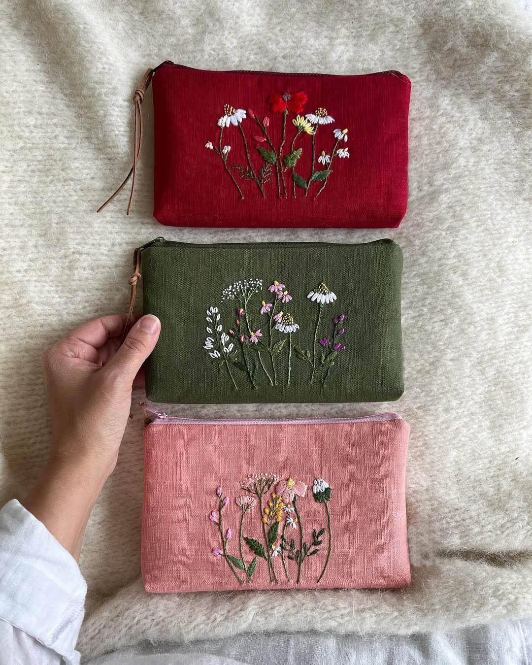 Handcrafted Floral Makeup Bag, Botanical Embroidery Pouch, Nature ...