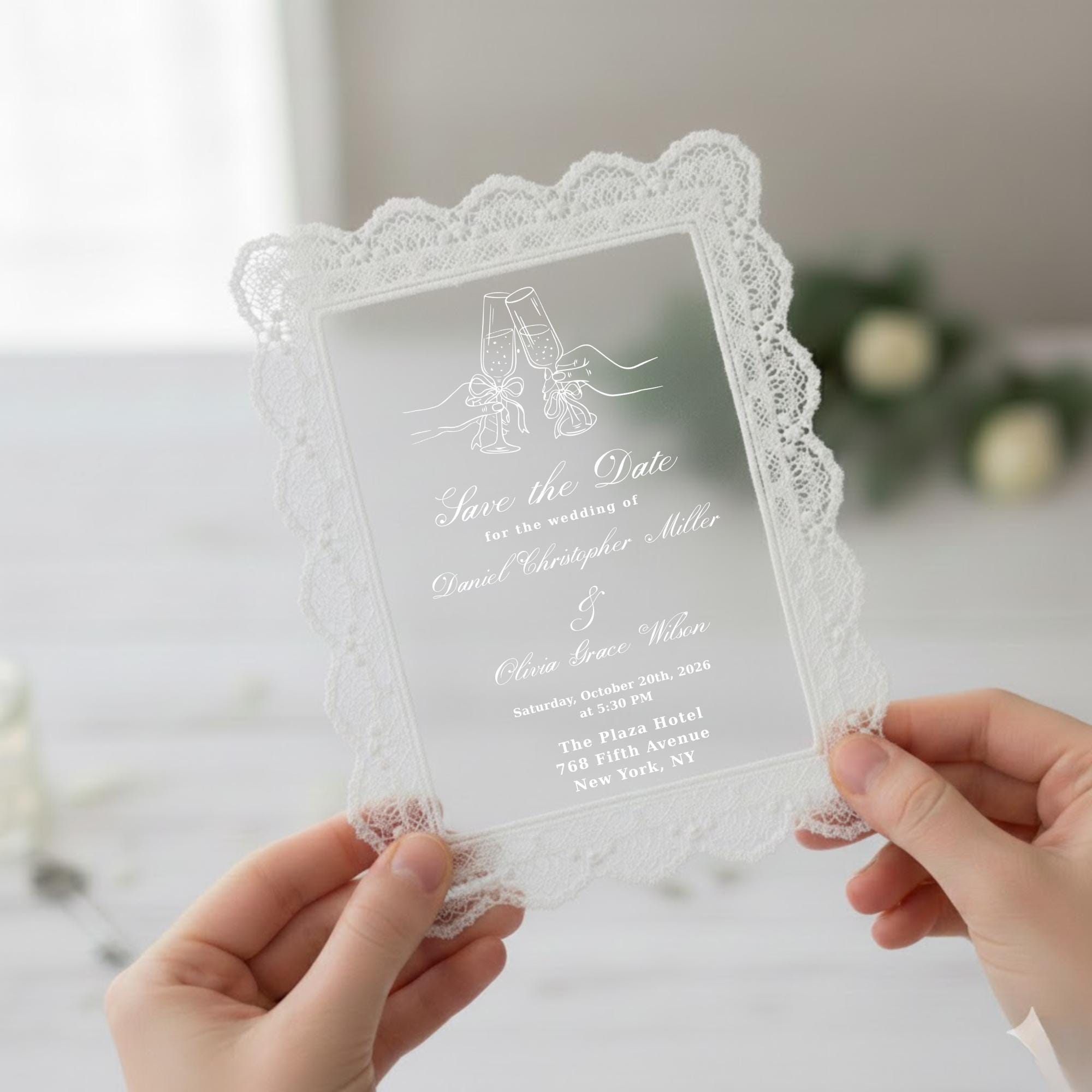 Personalized Sheer Lace Wedding Invitations: Classic Old Hollywood ...