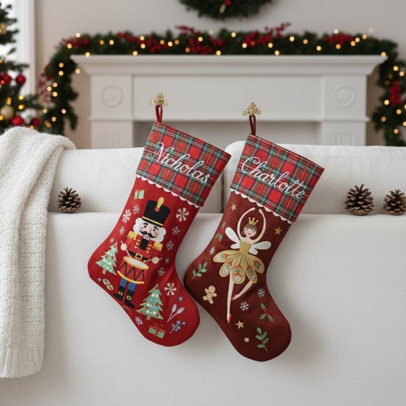 Custom Embroidered Christmas Stockings, Personalized Velvet Nutcracker ...