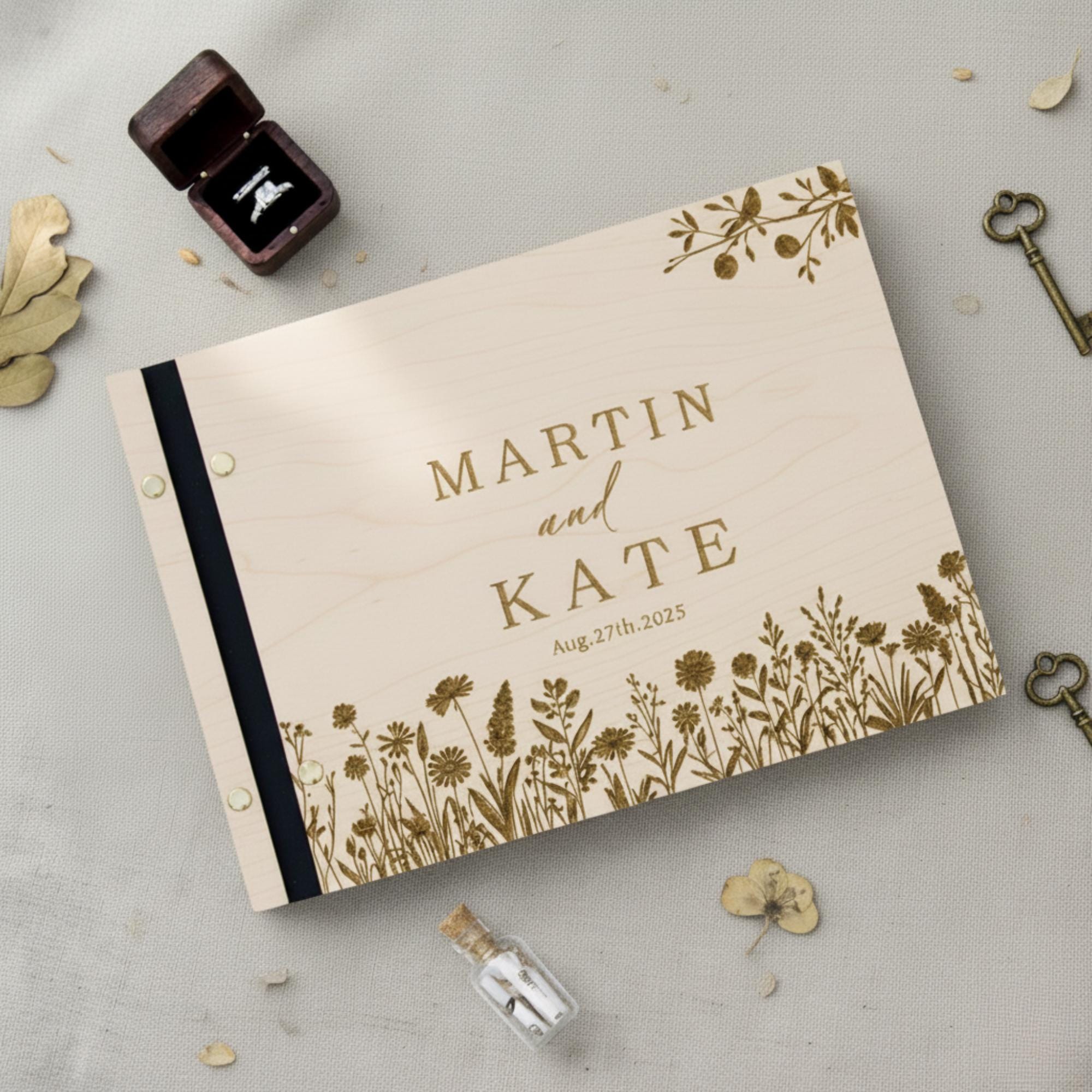 Personalized Wooden Wedding Guest Book, Custom Sign Book for Reception ...