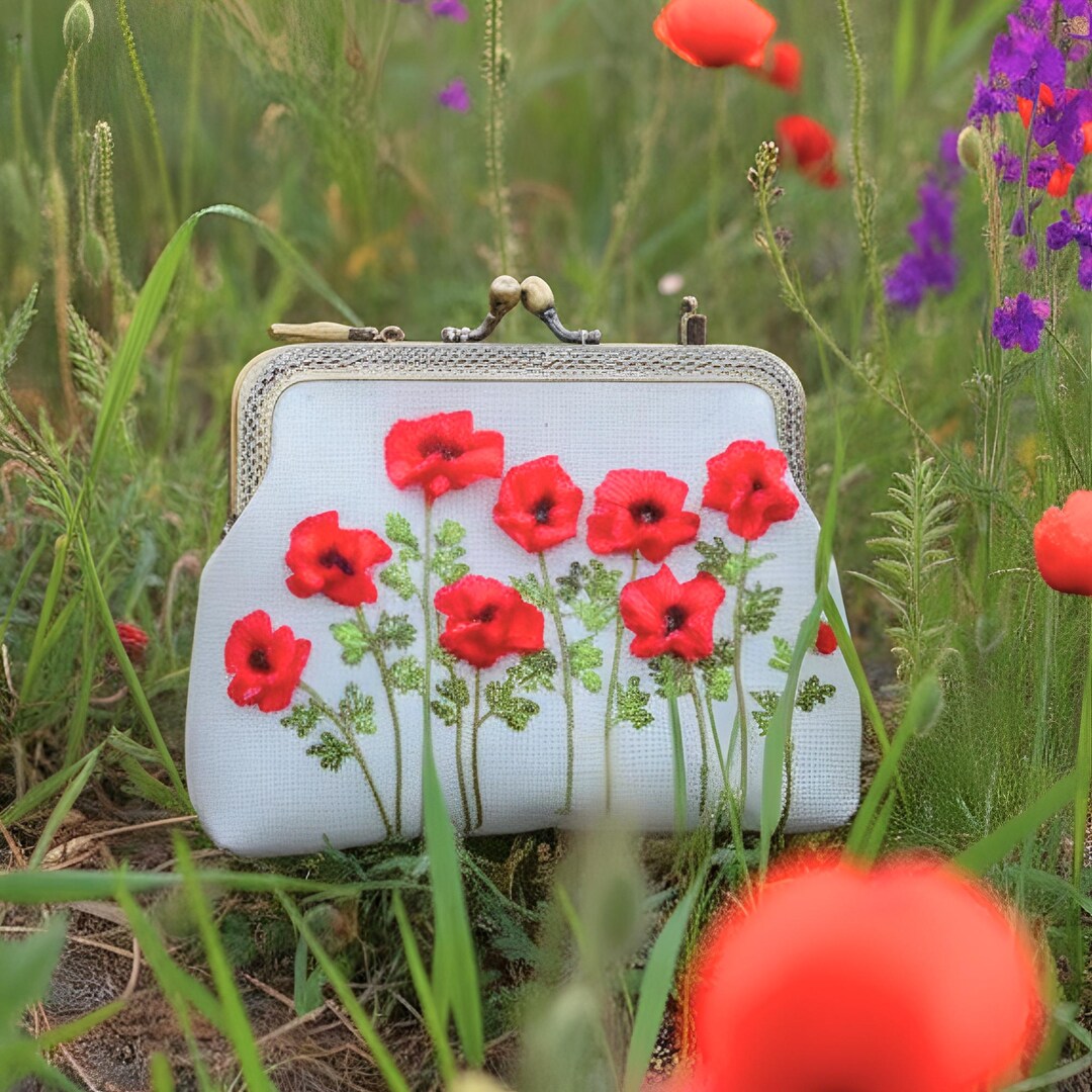 Personalized Floral Poppy Bag – Custom Embroidered Purse With Photo ...