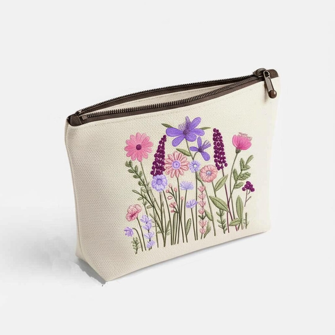 Personalized Hand Embroidered Flower Pouch, Rose Linen Wallet, Handmade ...