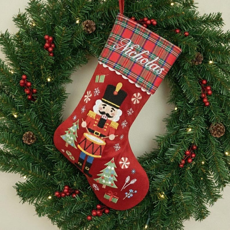 Custom Embroidered Christmas Stockings, Personalized Velvet Nutcracker ...