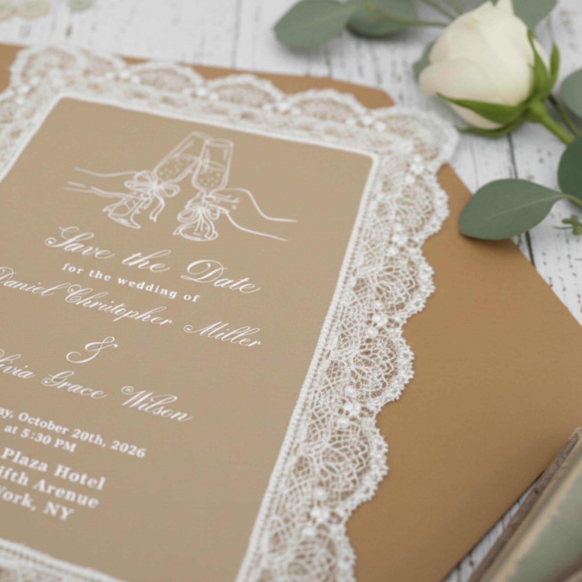 Personalized Sheer Lace Wedding Invitations: Classic Old Hollywood ...