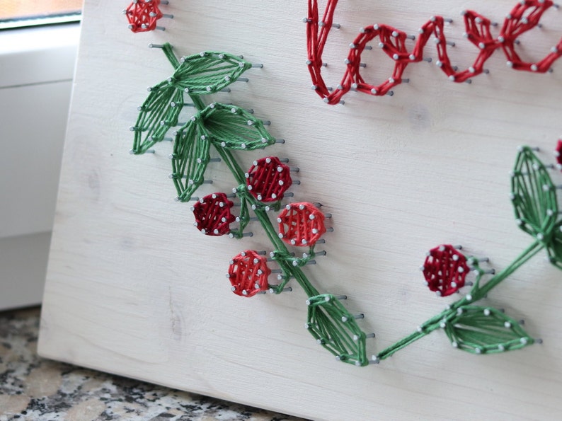 String Art, Stringart, Fadenbild, Herz Love Blumenkranz, Wanddeko ...