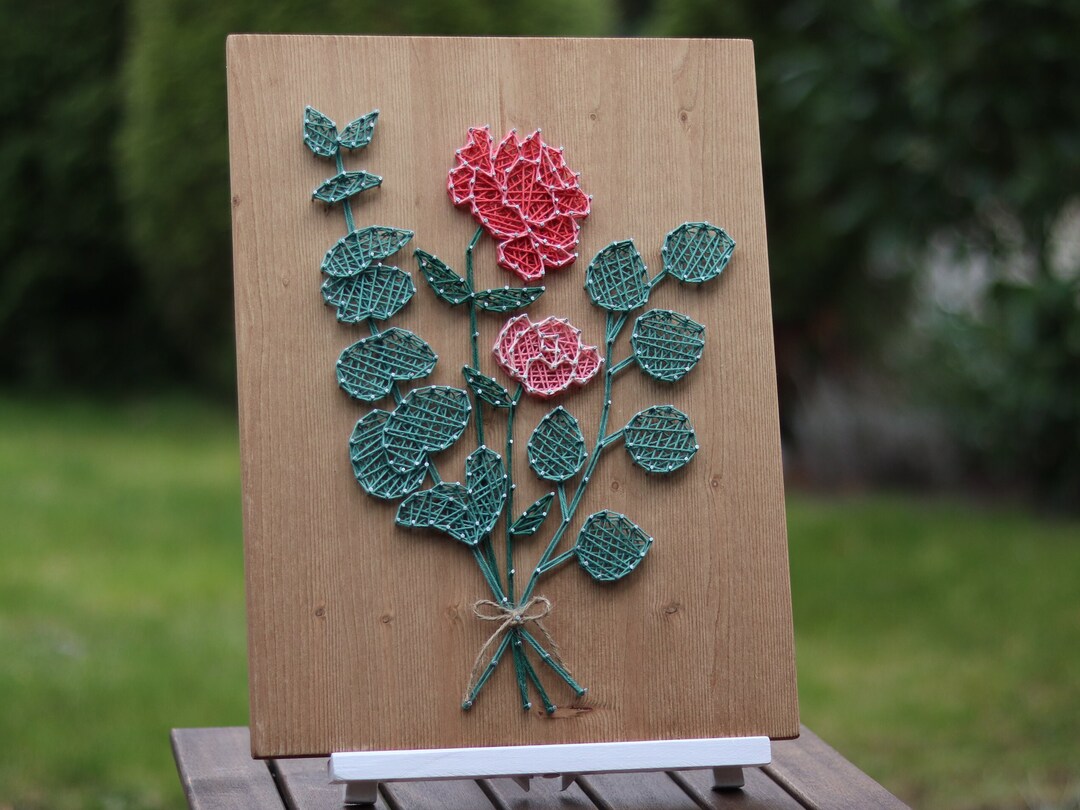 Eucalyptus Peonies Bouquet String Art String Art Thread Picture Wall ...