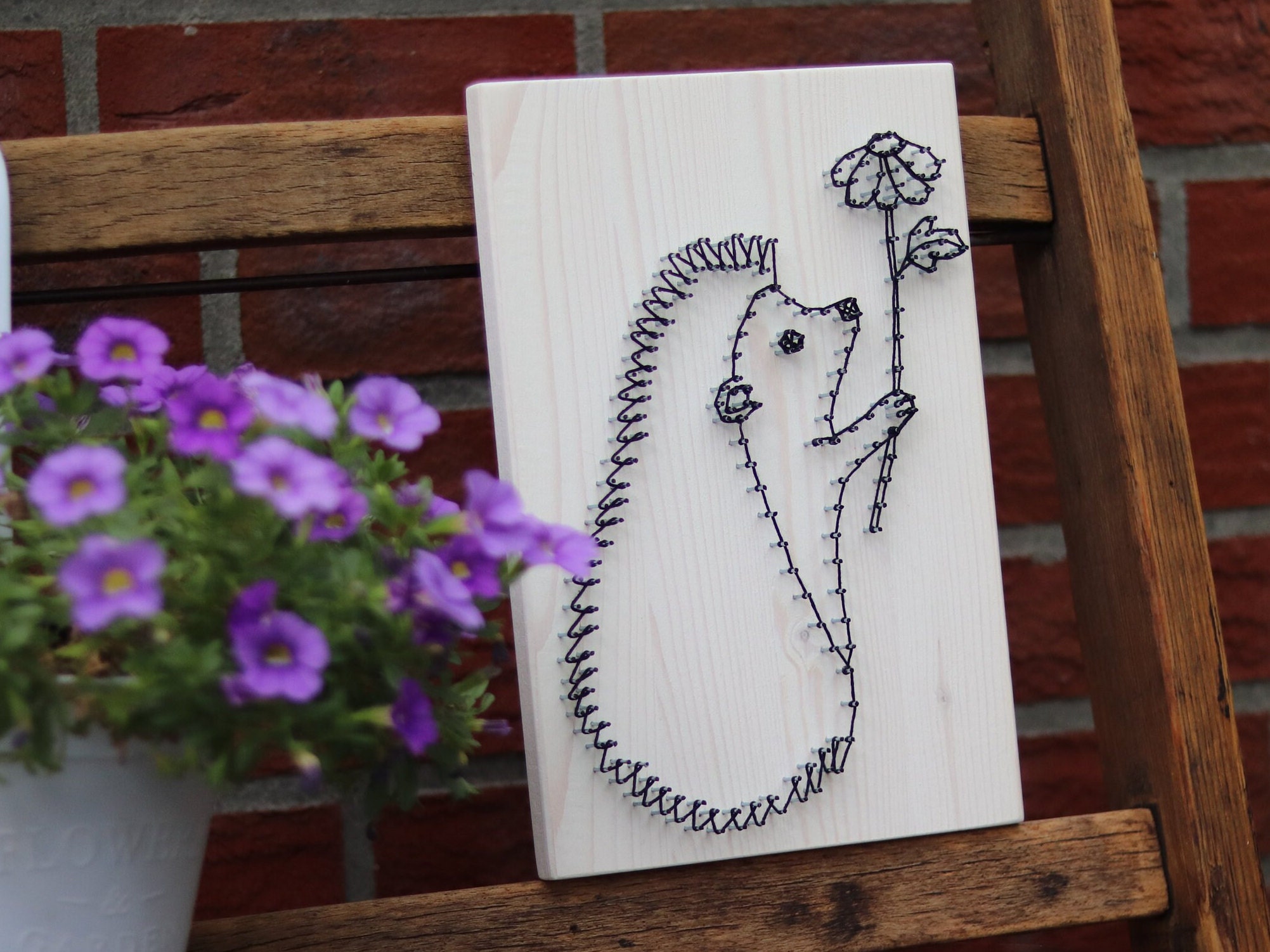 Hedgehog With Flower String Art Thread Painting Wall Decoration Mural ...