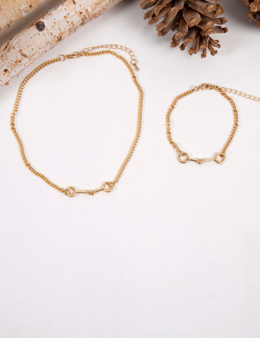 Gold Horse Bit Necklace & Bracelet - Bit Equestrian Necklace - Horse ...