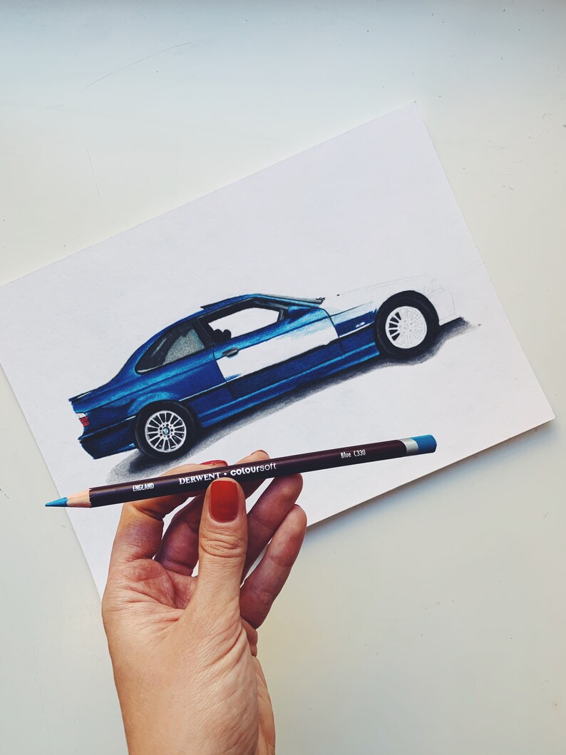 Colored Custom Car Drawing Size A4 (8.3 X 11.7) / Car Portrait ...