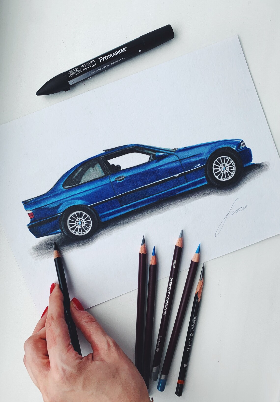 Colored Custom Car Drawing Size A4 8.3 X 11.7 / Car Portrait | Etsy