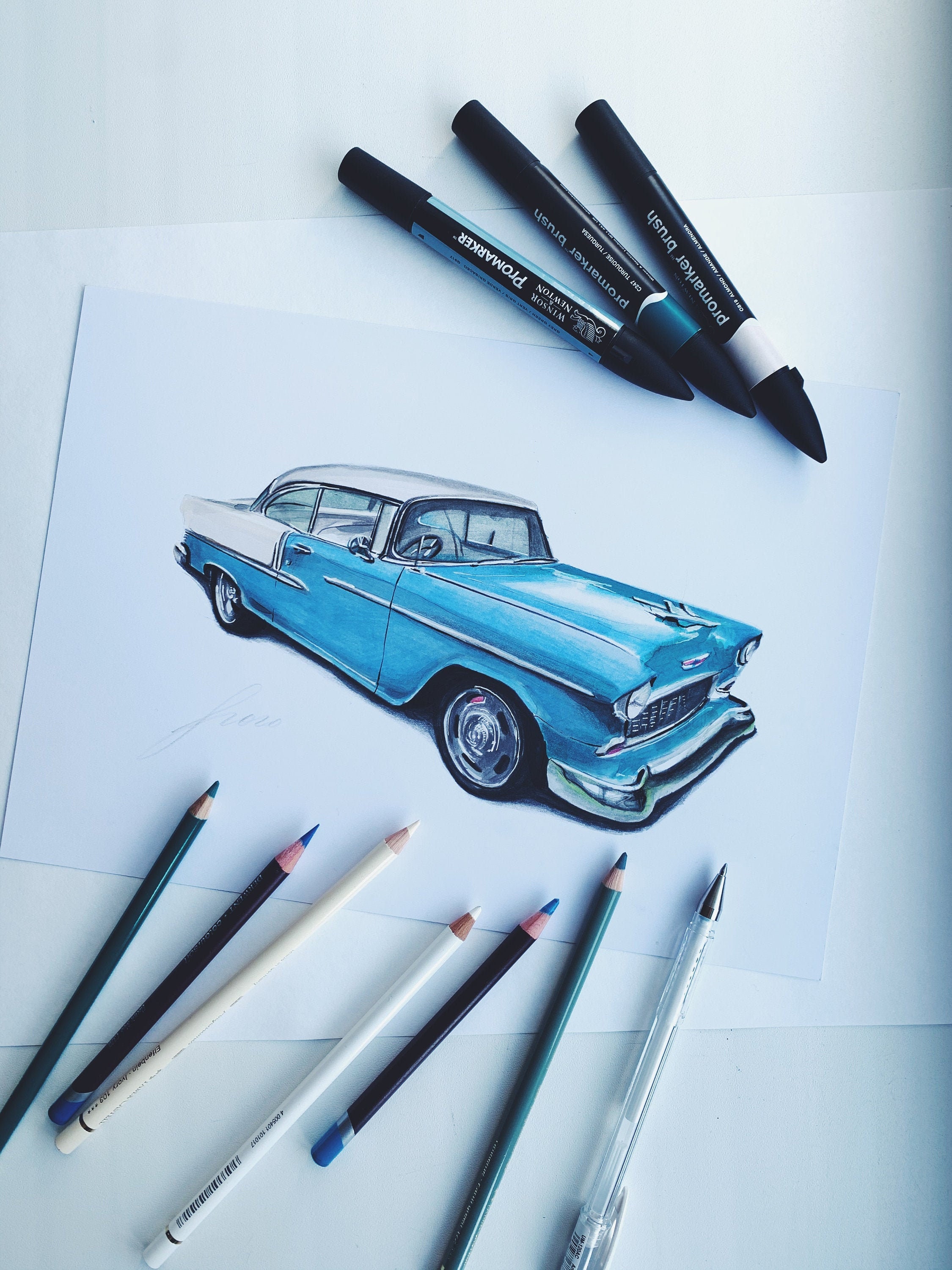 Colored Custom Car Drawing Size A4 8.3 X 11.7 / Car Portrait | Etsy