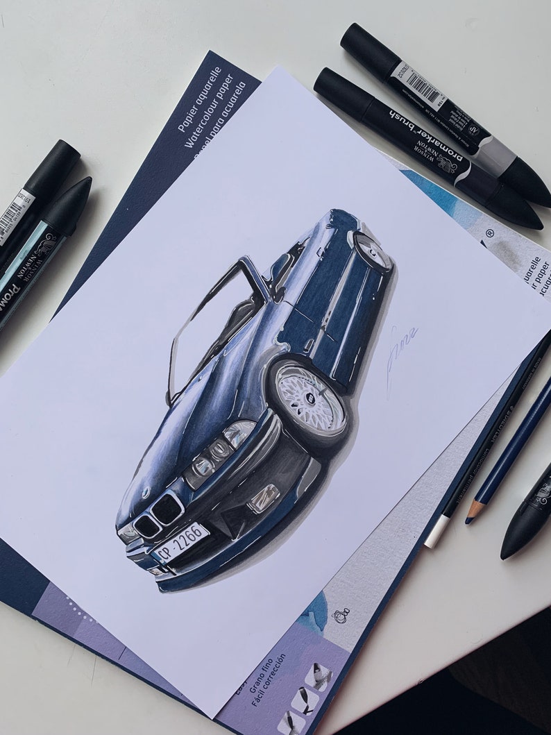 Colored Custom Car Drawing Size A4 (8.3 X 11.7) / Car Portrait ...