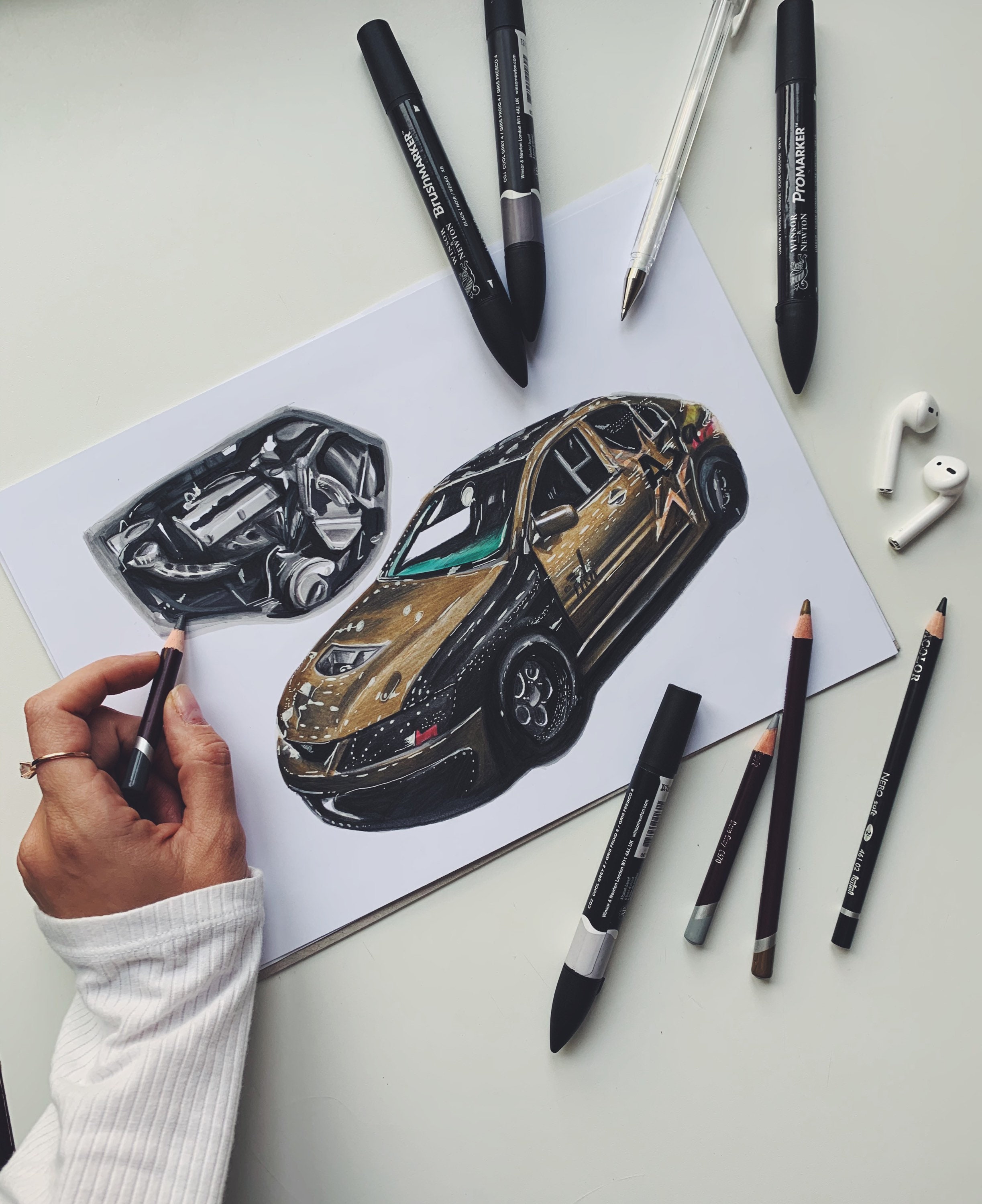 Colored Custom Car Drawing Size A4 (8.3 X 11.7) / Car Portrait ...