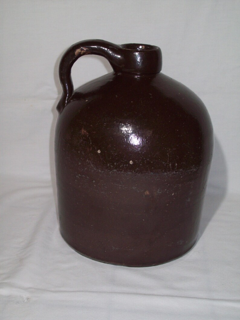 Primitive Stoneware Crock Finger Jug / Small Brown Stoneware Jug ...